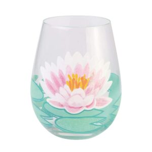 enesco designs by lolita lotus hand-painted artisan stemless wine glass, 20 ounce, multicolor