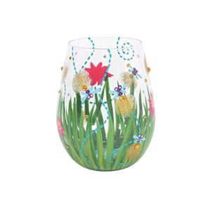 Enesco Designs by Lolita Firefly Hand-Painted Artisan Stemless Wine Glass, 1 Count (Pack of 1), Multicolor