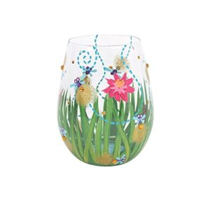 Enesco Designs by Lolita Firefly Hand-Painted Artisan Stemless Wine Glass, 1 Count (Pack of 1), Multicolor