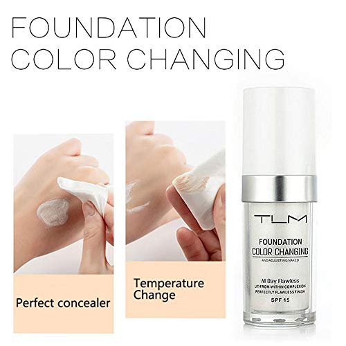 2pcs TLM Color Changing Foundation Liquid with 2 Brushes and 2 Cosmetics Sponge Flawless Full Coverage Natural Color Face Primer Base Makeup 30ml