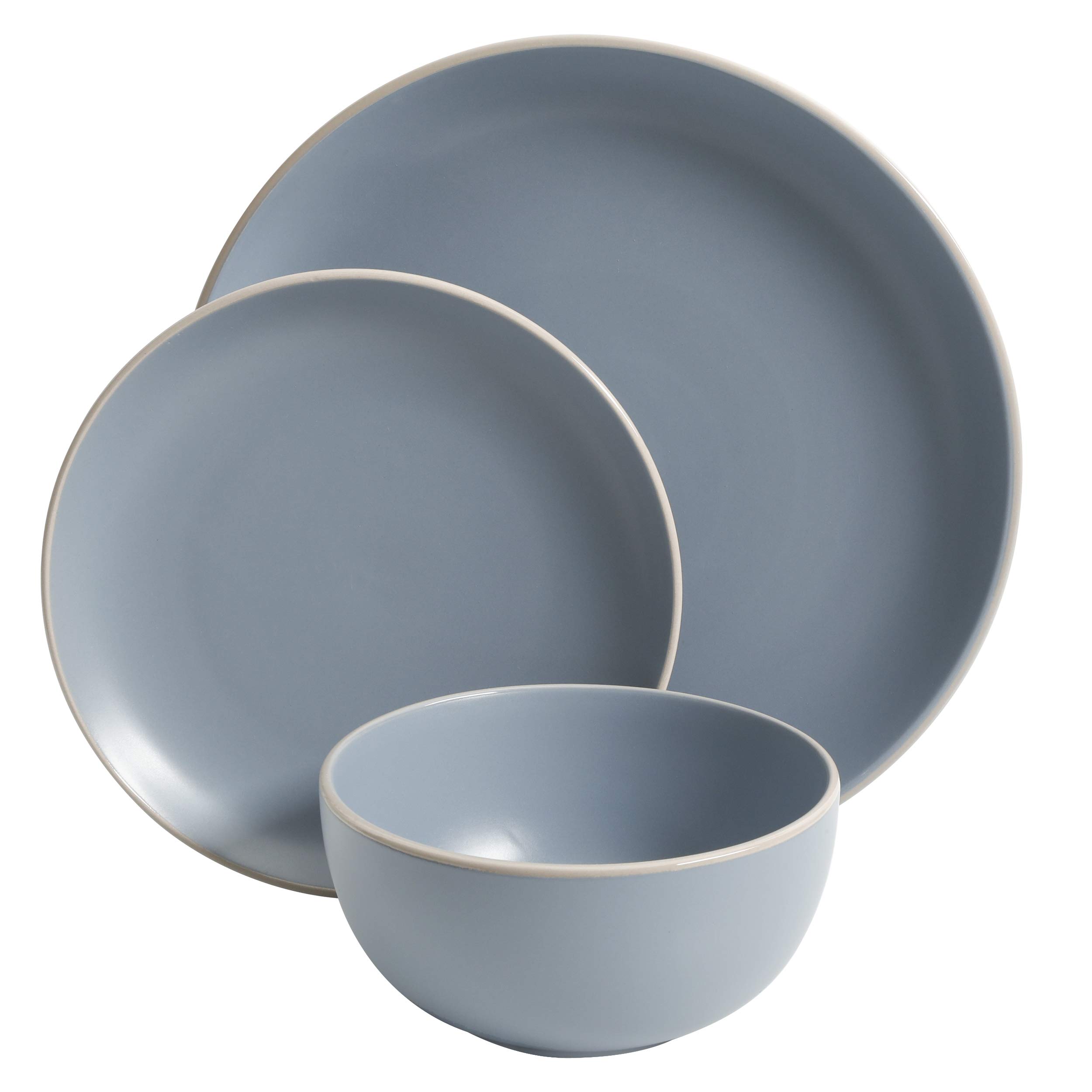 Gibson Home Rockaway Round Stoneware Dinnerware Set, Service for 4 (12pcs), Blue