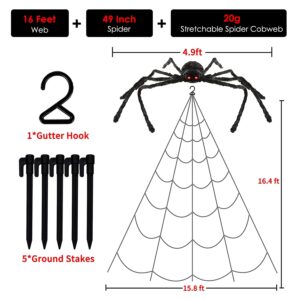 Giant Halloween Spider Web Decoration Large Spider Web for Outside House Fake Triangular Spider Web 17Feet Big Spider 59" and 20g Stretchable Spider Cobweb for Outdoor Yard Lawn Wall Home Porch House