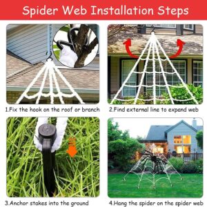 Giant Halloween Spider Web Decoration Large Spider Web for Outside House Fake Triangular Spider Web 17Feet Big Spider 59" and 20g Stretchable Spider Cobweb for Outdoor Yard Lawn Wall Home Porch House