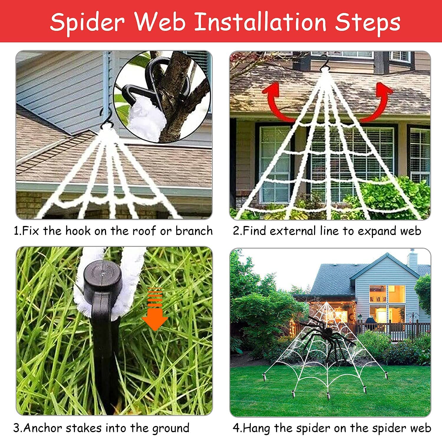 Giant Halloween Spider Web Decoration Large Spider Web for Outside House Fake Triangular Spider Web 17Feet Big Spider 59" and 20g Stretchable Spider Cobweb for Outdoor Yard Lawn Wall Home Porch House