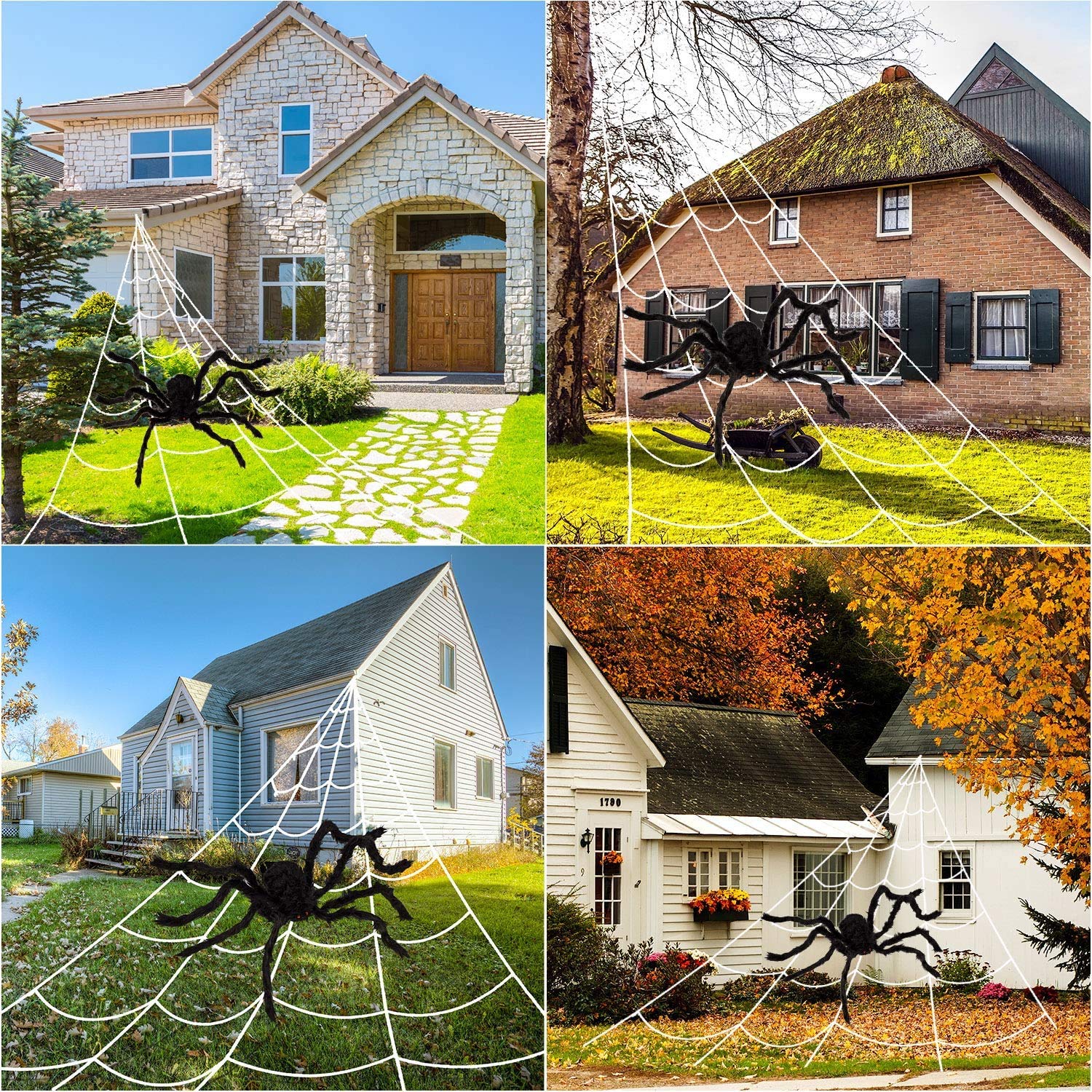 Giant Halloween Spider Web Decoration Large Spider Web for Outside House Fake Triangular Spider Web 17Feet Big Spider 59" and 20g Stretchable Spider Cobweb for Outdoor Yard Lawn Wall Home Porch House