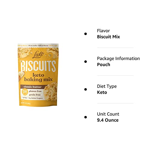 Livlo Keto Biscuit & Bread Mix - Low Carb & Gluten Free Baking Mix - 2g Net Carbs - Fast, Easy and Delicious Keto Friendly Food - 10 Servings - Classic Butter Biscuits