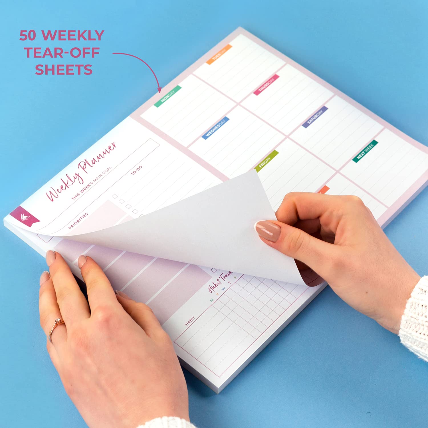 Clever Fox Weekly Desk Planner – Desktop Weekly To Do List Notepad & Planning Pad for Boosting Productivity, 50 Tear Off Weekly Journal Sheets, Size: 8.5" x 11" – Pink