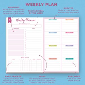 Clever Fox Weekly Desk Planner – Desktop Weekly To Do List Notepad & Planning Pad for Boosting Productivity, 50 Tear Off Weekly Journal Sheets, Size: 8.5" x 11" – Pink