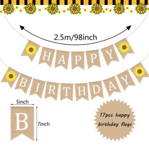 33 Pieces Sunflower Party Supplies, Sunflower Happy Birthday Banner, Big Cake Topper, Yellow Sunflower Cupcake Topper, Sunflower Garland, Tissue Paper Fans, Paper Pom Poms, Colorful Balloon for Party