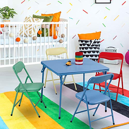 Plastic Development Group CH0020 Easy Cleanup 5 Piece Colorful Portable Kids Foldable Activity Table and Chair Set, Multicolor