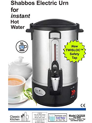 Classic Kitchen 28 Tea Cup Capacity Hot Water Boiler Urn with New Twisloc˜ Safety Tap , Metal Spout, Stainless Steel Double Wall and Dual Heating Elements Instant Heating and with Reboil