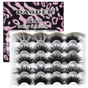 daoder false eyelashes 25mm mink lashes dramatic look fluffy long fake eyelashes wispy 25mm false lashes strip 10 variety pairs mixed for halloween bold makeup