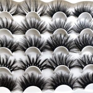 DAODER False Eyelashes 25MM Mink Lashes Dramatic Look Fluffy Long Fake Eyelashes Wispy 25mm False Lashes Strip 10 Variety Pairs Mixed for Halloween Bold Makeup