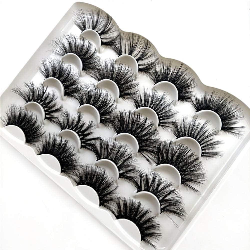 DAODER False Eyelashes 25MM Mink Lashes Dramatic Look Fluffy Long Fake Eyelashes Wispy 25mm False Lashes Strip 10 Variety Pairs Mixed for Halloween Bold Makeup