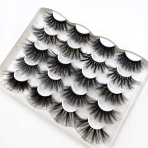 DAODER False Eyelashes 25MM Mink Lashes Dramatic Look Fluffy Long Fake Eyelashes Wispy 25mm False Lashes Strip 10 Variety Pairs Mixed for Halloween Bold Makeup