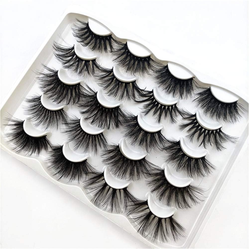 DAODER False Eyelashes 25MM Mink Lashes Dramatic Look Fluffy Long Fake Eyelashes Wispy 25mm False Lashes Strip 10 Variety Pairs Mixed for Halloween Bold Makeup