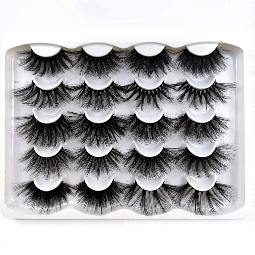 DAODER False Eyelashes 25MM Mink Lashes Dramatic Look Fluffy Long Fake Eyelashes Wispy 25mm False Lashes Strip 10 Variety Pairs Mixed for Halloween Bold Makeup