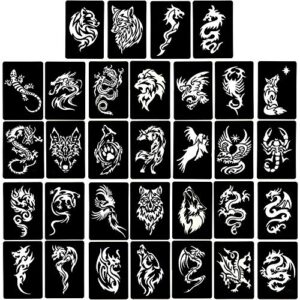 kotbs 4 sheets temporary tattoo stencils, 32pcs animal patterns henna tattoo stencil kit temporary glitter airbrush tattoo stencils arabian tattoo stickers for face body paint art