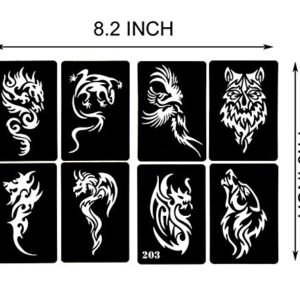 Kotbs 4 Sheets Temporary Tattoo Stencils, 32pcs Animal Patterns Henna Tattoo Stencil Kit Temporary Glitter Airbrush Tattoo Stencils Arabian Tattoo Stickers for Face Body Paint Art