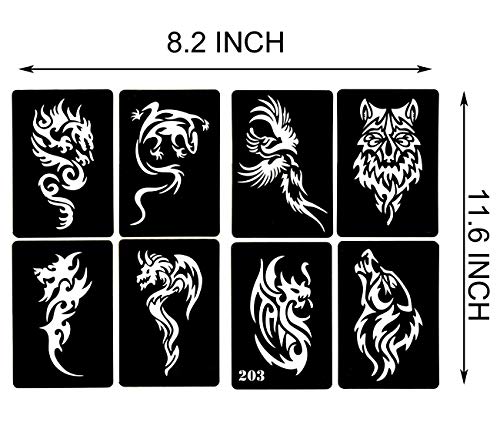 Kotbs 4 Sheets Temporary Tattoo Stencils, 32pcs Animal Patterns Henna Tattoo Stencil Kit Temporary Glitter Airbrush Tattoo Stencils Arabian Tattoo Stickers for Face Body Paint Art