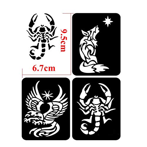 Kotbs 4 Sheets Temporary Tattoo Stencils, 32pcs Animal Patterns Henna Tattoo Stencil Kit Temporary Glitter Airbrush Tattoo Stencils Arabian Tattoo Stickers for Face Body Paint Art