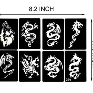 Kotbs 4 Sheets Temporary Tattoo Stencils, 32pcs Animal Patterns Henna Tattoo Stencil Kit Temporary Glitter Airbrush Tattoo Stencils Arabian Tattoo Stickers for Face Body Paint Art