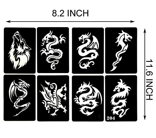 Kotbs 4 Sheets Temporary Tattoo Stencils, 32pcs Animal Patterns Henna Tattoo Stencil Kit Temporary Glitter Airbrush Tattoo Stencils Arabian Tattoo Stickers for Face Body Paint Art