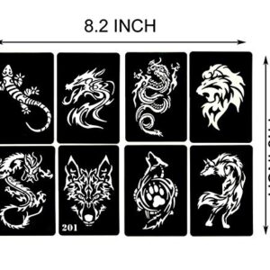 Kotbs 4 Sheets Temporary Tattoo Stencils, 32pcs Animal Patterns Henna Tattoo Stencil Kit Temporary Glitter Airbrush Tattoo Stencils Arabian Tattoo Stickers for Face Body Paint Art