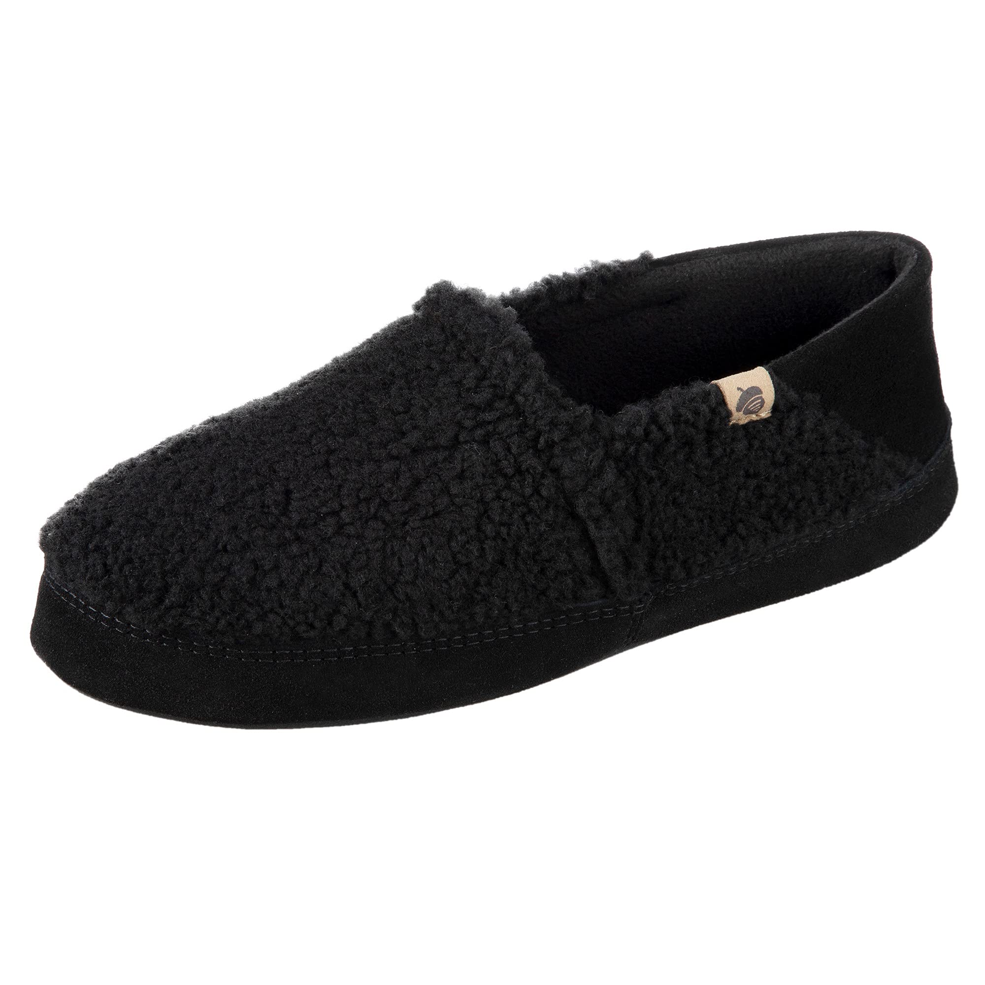 Acorn Men's Moc Slipper Suede Warm Micro-Fleece Lining, Black Berber with Collapsible Heel, 12-13