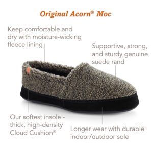 Acorn Men's Moc Slipper Suede Warm Micro-Fleece Lining, Black Berber with Collapsible Heel, 12-13