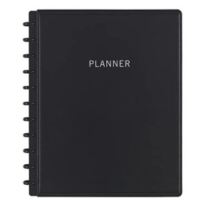 tul® discbound monthly planner starter set, undated, letter size, leather cover, black