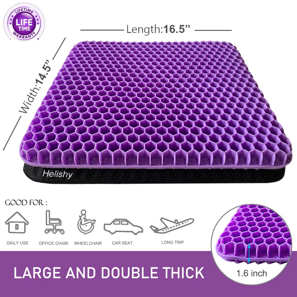 Gel Seat Cushion, Double Thick Gel Cushion for Long Sitting with Non-Slip Cover, Breathable Honeycomb Chair Pads Absorbs Pressure Points for Wheelchair Car Seat Home Office Chairs (16.5x14.5x1.6inch)