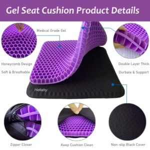 Gel Seat Cushion, Double Thick Gel Cushion for Long Sitting with Non-Slip Cover, Breathable Honeycomb Chair Pads Absorbs Pressure Points for Wheelchair Car Seat Home Office Chairs (16.5x14.5x1.6inch)