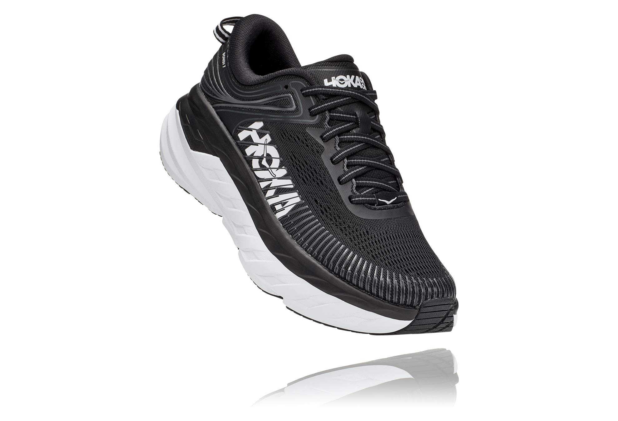 HOKA ONE ONE Women's Bondi 7 Running Shoe, Black/White, 7