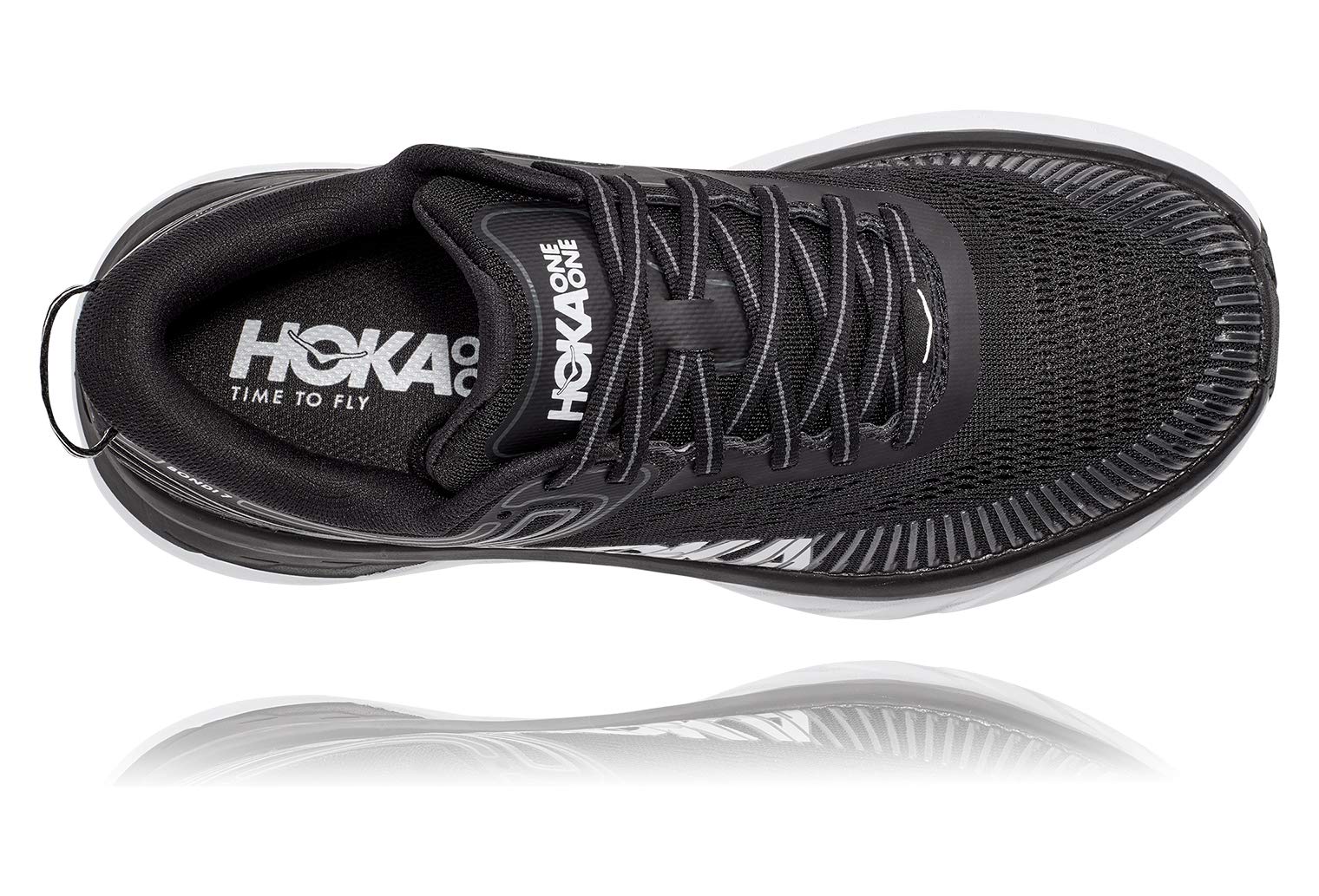 HOKA ONE ONE Women's Bondi 7 Running Shoe, Black/White, 7