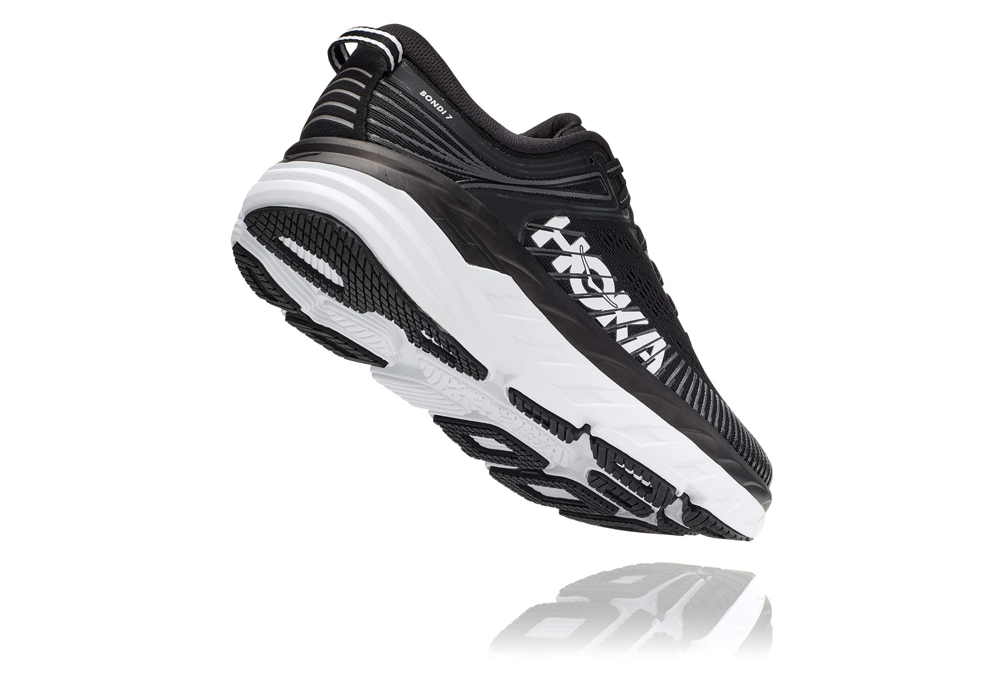 HOKA ONE ONE Women's Bondi 7 Running Shoe, Black/White, 7