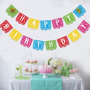 Joy Bang Fiesta Birthday Banner Decorations, Mexican Theme Party Decor, Cinco de Mayo Happy Birthday Banner Papel Picado Garland, Feliz Cumpleaños Banner for Kids Adults, Fiesta Party Favor Supplies