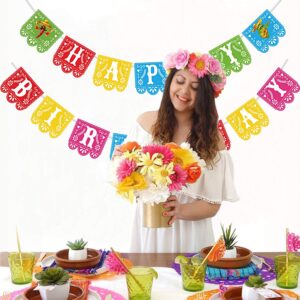 Joy Bang Fiesta Birthday Banner Decorations, Mexican Theme Party Decor, Cinco de Mayo Happy Birthday Banner Papel Picado Garland, Feliz Cumpleaños Banner for Kids Adults, Fiesta Party Favor Supplies