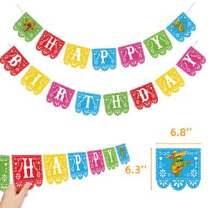 Joy Bang Fiesta Birthday Banner Decorations, Mexican Theme Party Decor, Cinco de Mayo Happy Birthday Banner Papel Picado Garland, Feliz Cumpleaños Banner for Kids Adults, Fiesta Party Favor Supplies