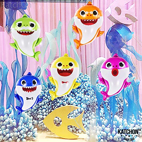 KatchOn, Baby Shark Balloons Set - Big, 25 Inch, Pack of 5 | Baby Shark Foil Balloons for Baby Shark Birthday Decorations | Under The Sea Party Decorations | 1st Baby Shark Birthday Party Supplies