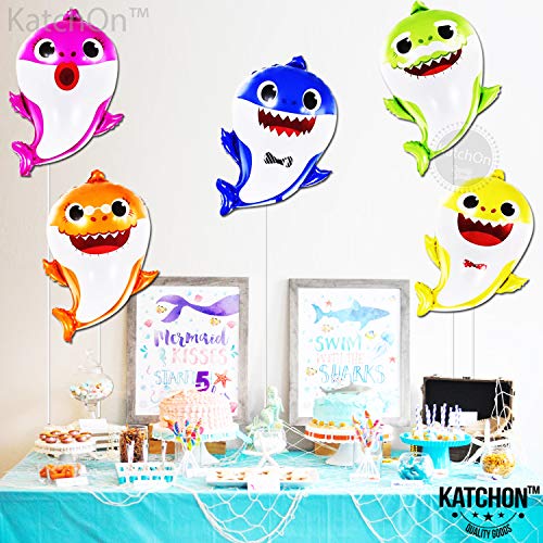 KatchOn, Baby Shark Balloons Set - Big, 25 Inch, Pack of 5 | Baby Shark Foil Balloons for Baby Shark Birthday Decorations | Under The Sea Party Decorations | 1st Baby Shark Birthday Party Supplies