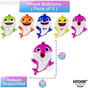 KatchOn, Baby Shark Balloons Set - Big, 25 Inch, Pack of 5 | Baby Shark Foil Balloons for Baby Shark Birthday Decorations | Under The Sea Party Decorations | 1st Baby Shark Birthday Party Supplies