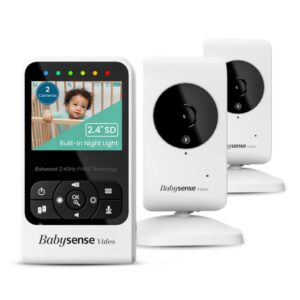 babysense new video baby monitor with camera and audio, supplied with two cameras, long range, room temperature, infrared night vision, two way talk back, lullabies and white noise, model v24r_2