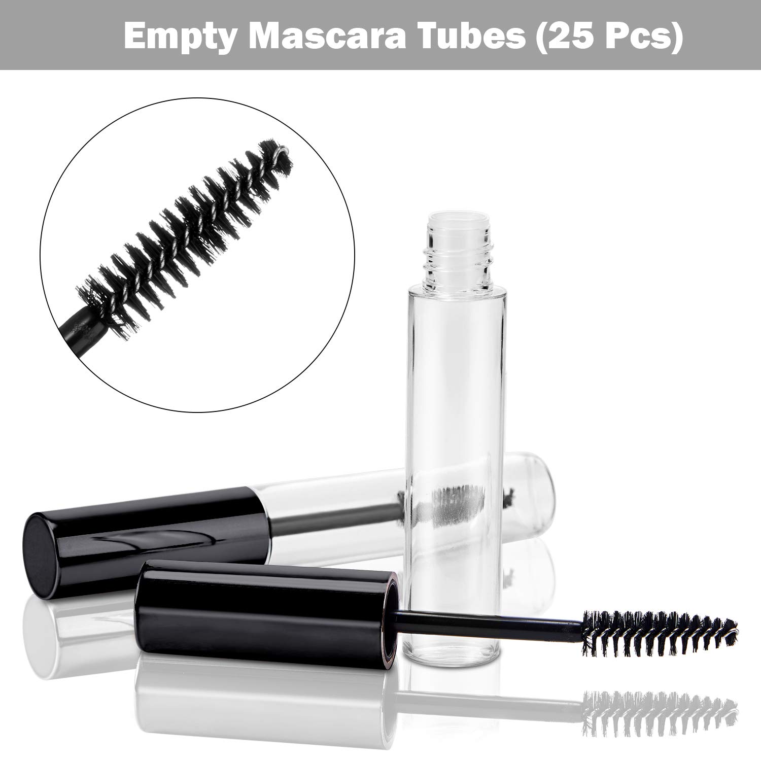 25 Pieces 10 ml Empty Mascara Tubes Wand Empty Eyelash Bottle Clear Refillable Mascara Container with 4 Pieces Funnels Transfer Pipettes for Castor Oil and DIY Cosmetics