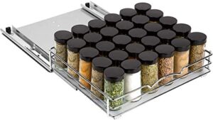 pull out cabinet organizer for spices, cans - heavy duty with lifetime limited warranty - pull out spice rack- chrome 12-3/8"wx 10-1/2"d x 2-3/4” h cabinet pull out shelf for cans, dishes, etc.