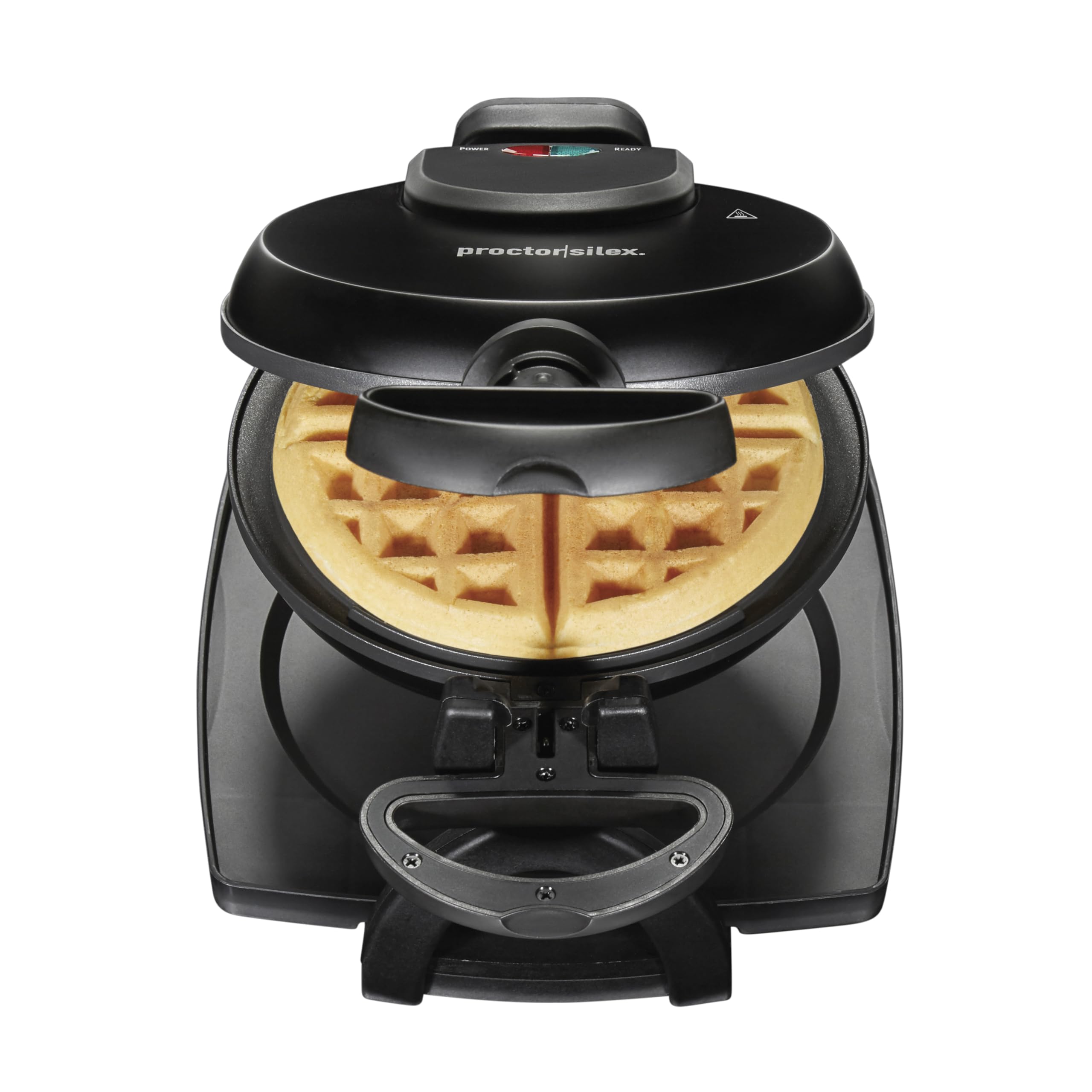 Proctor Silex Belgian Waffle Maker with Nonstick Plates, Single Flip, Cool-Touch Handle and Removable Drip Tray for Easy Cleanup Black (26090PS)