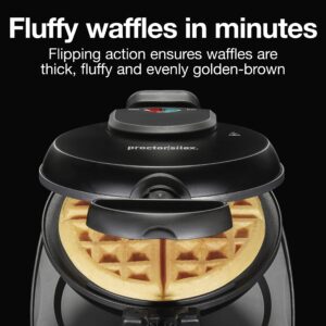 Proctor Silex Belgian Waffle Maker with Nonstick Plates, Single Flip, Cool-Touch Handle and Removable Drip Tray for Easy Cleanup Black (26090PS)