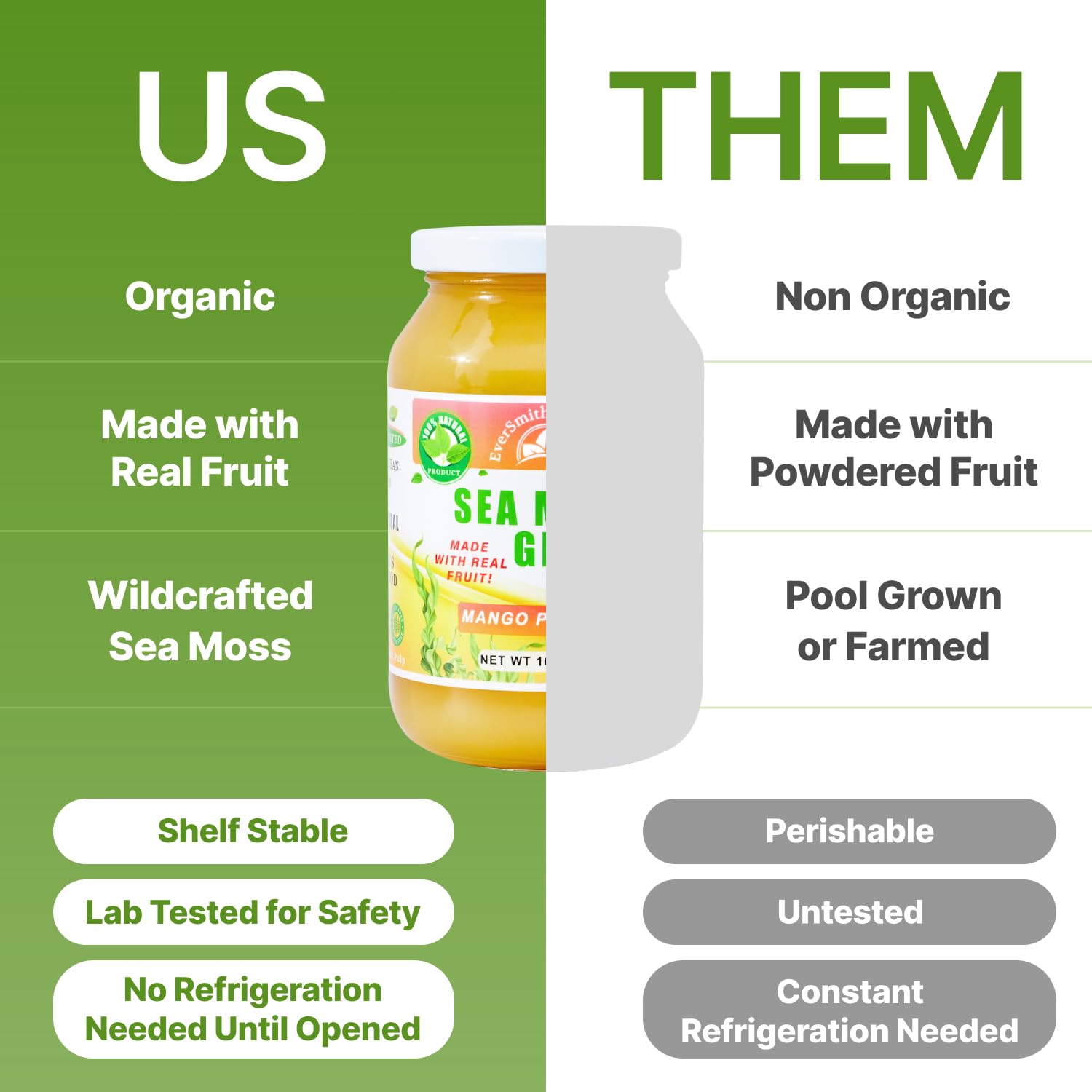 EverSmith Organics - Wildcrafted Irish Sea Moss Gel | Made in USA | Rich in Vitamins & Minerals | Sea Moss Gel Organic Raw | Nutritional Supplement | Mango Pineapple (16 oz)