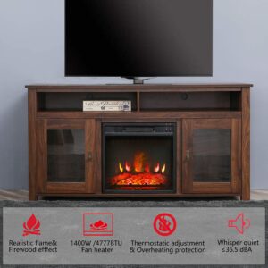 Electric Fireplace TV Stand Entertainment Center Wooden Corner Electric Fireplace Console Fireplace Heater for TVs up to 60",Rustic