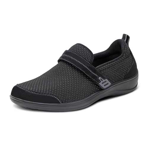 Orthofeet Women's Orthopedic Black Stretch Knit Quincy Slip-On Shoes, Size 10 Wide